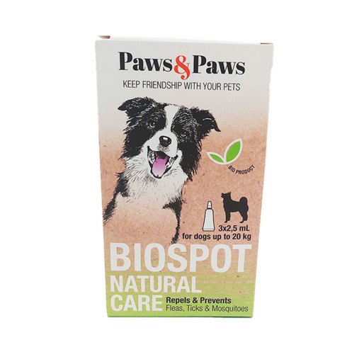 PAWS&PAWS Ampula BioSpot Natural za pse 7-20 kg.-PROTIV BUVA, KRPELJA, VAŠI I KOMARACA 2.5ML
