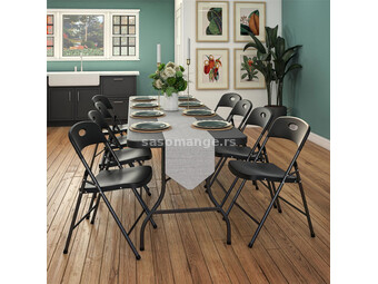 Komplet wood design crni plastični sklopivi sto sa metalnom konstrukcijom i 8 stolica