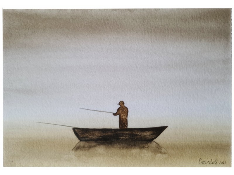 Maglovito jutro na reci 1 - akvarel