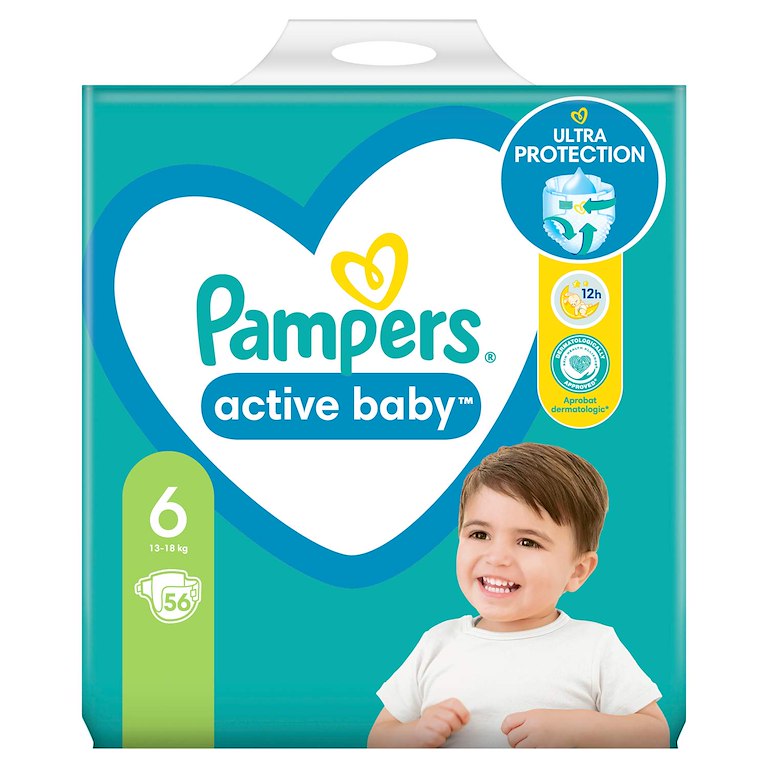 Pampers Active Baby pelene, veličina 6, 56 komada, 13-18 kg
