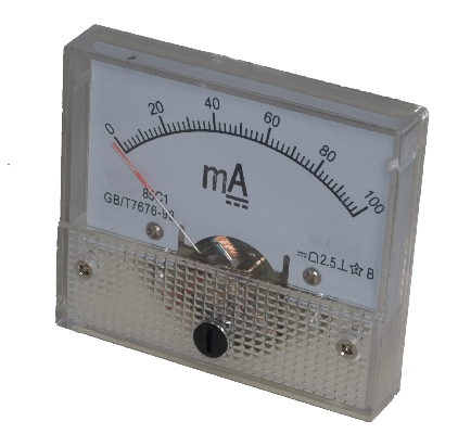 Indikator, analogni, HUA 85C1, 64x56x52mm, Klasa 2.5, miliampermetar, 100mA DC