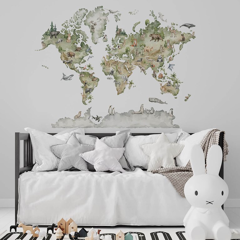 World map with animals