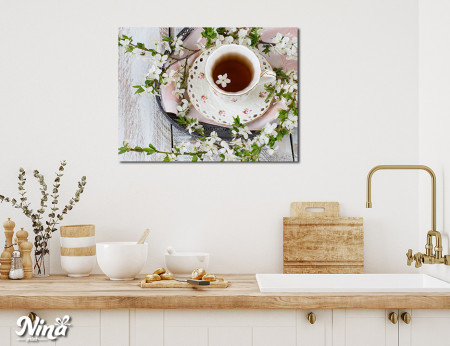 Moderne slike na platnu za kuhinje Soljica kafe i cvece ms088