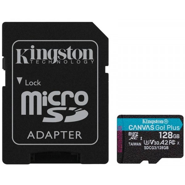Kingston Memorijska kartica U3 V30 microSDXC 128GB Canvas Go Plus 170R A2 + adapter SDCG3/128GB