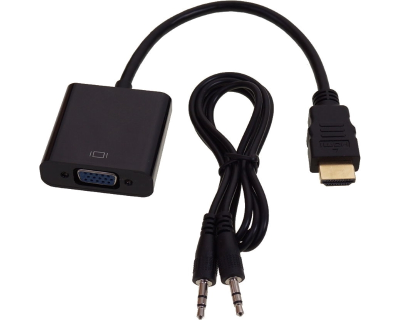 FAST ASIA - Adapter-konvertor HDMI (M) - VGA (F) + Audio kabl 3.5mm crni