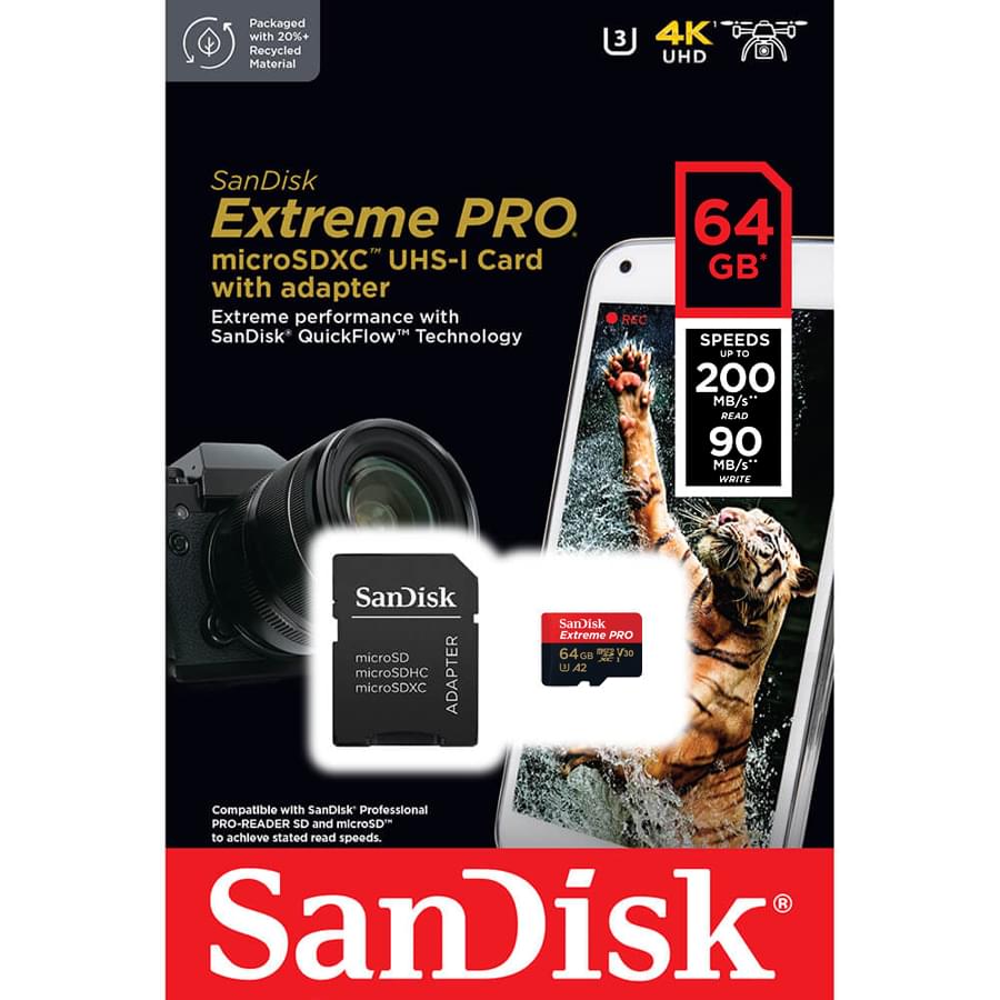 SanDisk Extreme PRO microSDXC UHS-I 64GB 200MB/s (SDSQXCU-064G-GN6MA)