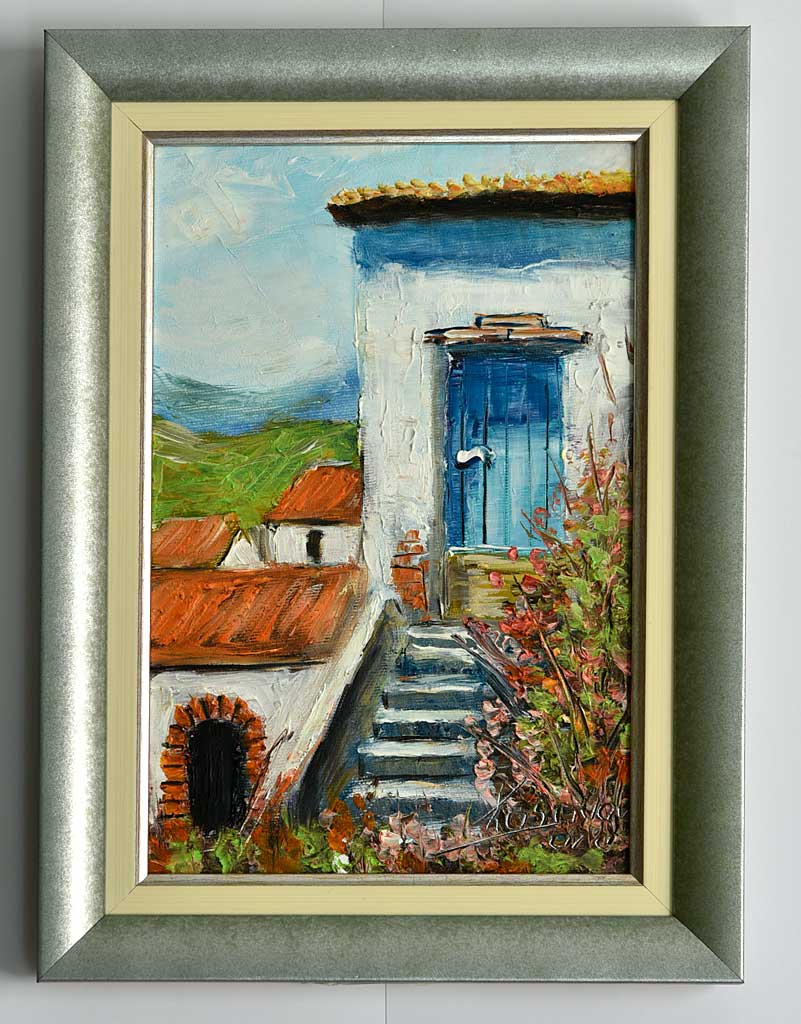 Umetnička slika - Kuća sa plavim vratima