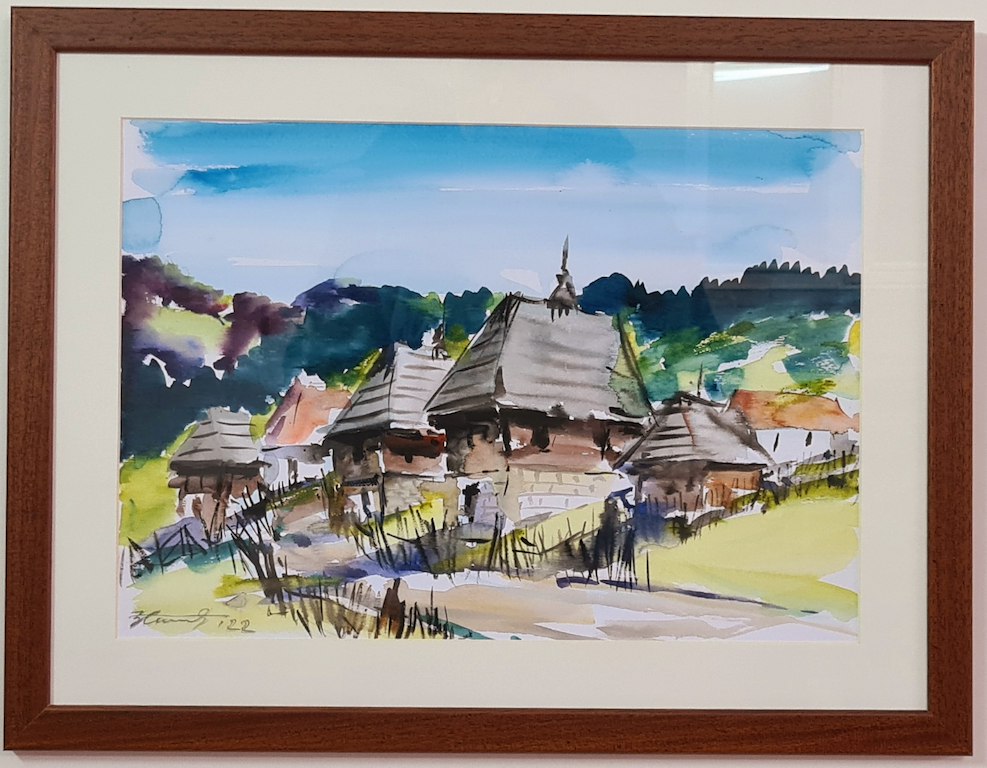 DJORDJE STANIC – VRHUNSKI AKVAREL U LUX RAMU 65X50CM – 1