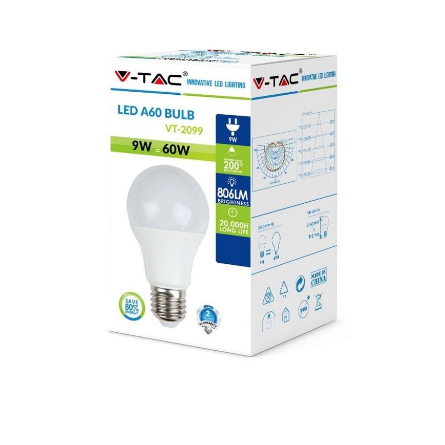 LED SIJALICA E27 A60 9W NW VTAC