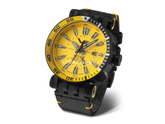 Vostok europe muški energia automatik Žuti crni sportsko elegantni ručni sat sa crnim kožnim kaiš...
