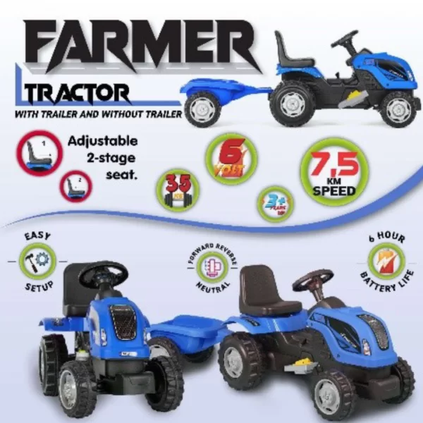 Traktor na akumulator plavi Farmer 298