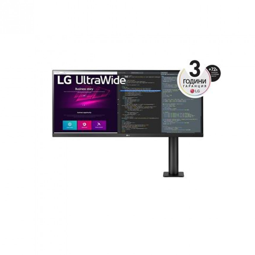 LG 34'' IPS UltraWide Ergo QHD 3440x1440@75Hz, 21:9, 1000:1, 5ms, 300cd/m², 178°/178°, 1 USB 3.0 upstream, 2 USB 3.0 downstream, 2 HDMI, 1 DP, AMD FreeSync, VESA 100x100mm, Height, Tilt, Swivel, P...