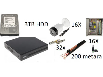 Dahua SET-16 * 16X HAC-B1A21-0360B + DVR18CH + 2xRG59100m sa2x0.75 napajanjem +3T HDD, sa kucistem