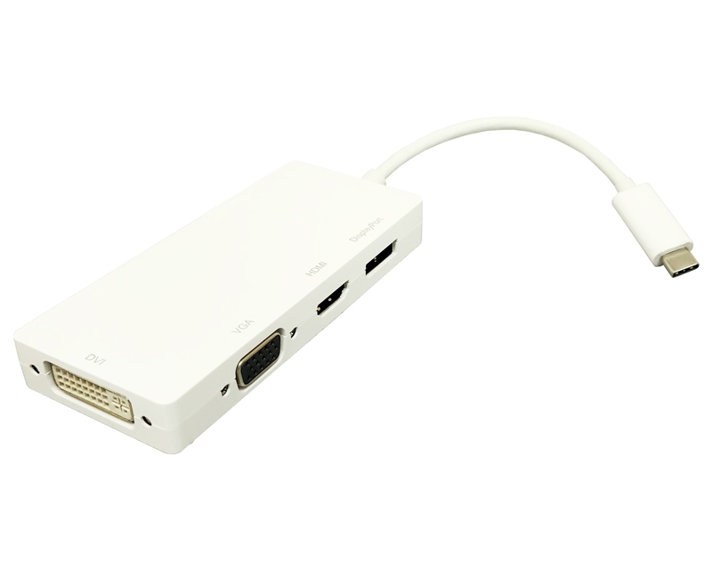 E-GREEN Adapter USB 3.1 tip C (M) – Display Port + HDMI + VGA + DVI (F) beli