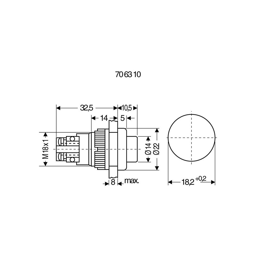Taster NO/NC, 250V, 2 A, Ø18.2 mm, crveni,RAFI