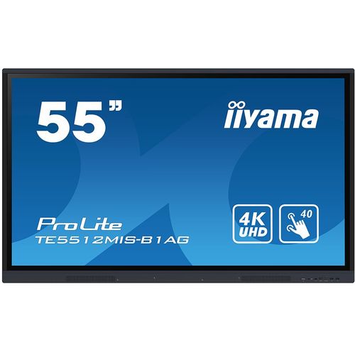 Iiyama 55" iiWare10 , Android 11, 40-Points PureTouch IR with zero bonding, 3840x2160, UHD IPS panel, Metal Housing, Fan-less, Speakers 2x 16W front, VGA, HDMI 3x HDMI-out, USB-C with 65W PD (fron...
