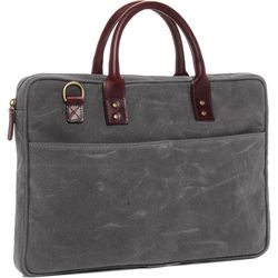 ONA The Kingston 15" Laptop Briefcase Waxed Cotton with Leather Accents (Smoke)