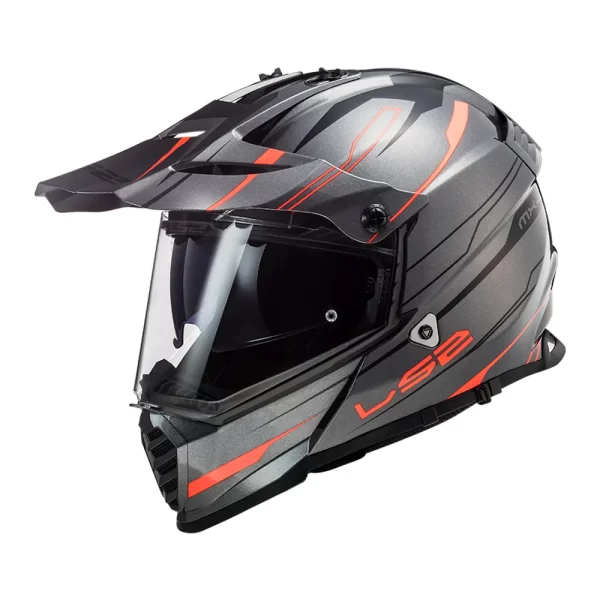 Kaciga LS2 Cross MX436 PIONEER EVO KNIGHT titanium narandžasta sa naočarima