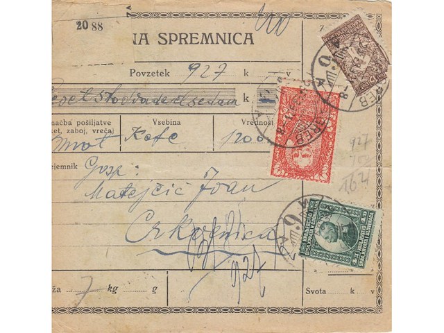 Sprovodni list Crikvenica 1921. god