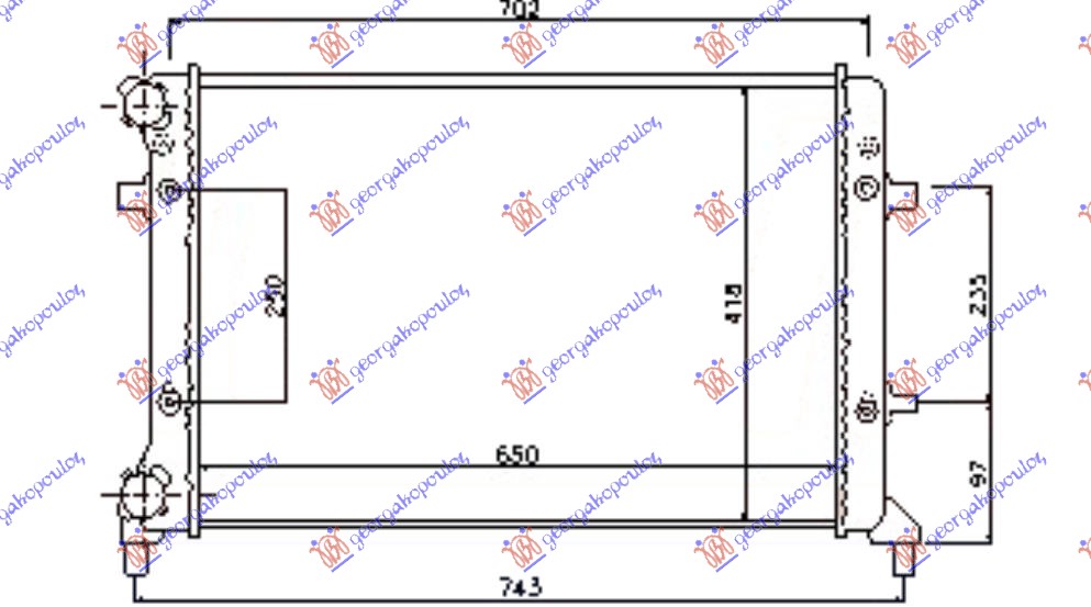 HLADNJAK MOTORA 1.4/1.6/2.0FSI-SDI (MAN/AUTO) (+AC) (65×41.5) SKODA SUPERB (2008-2013) (OEM: 1K0121251BQ, 1K0121251BR, 1K0121251CD)