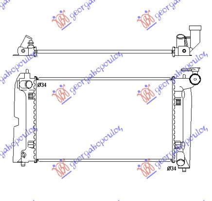 HLADNJAK MOTORA 1.4/1.6/1.8 i-VVTi BENZIN (MAN) (600×350) (ENGLESKA) (BRZA SPOJNICA ZA VENTILATOR) TOYOTA AVENSIS (T25) (2003-2008) (OEM: 16400-0D200, 16400-0D210, 164000D200)