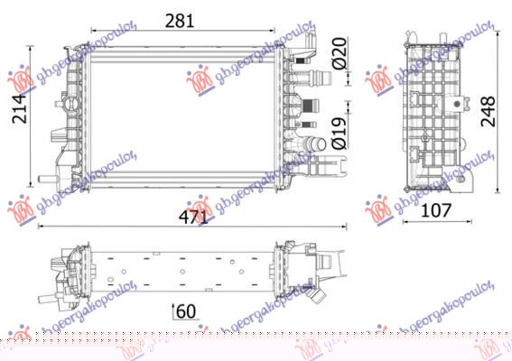 HLADNJAK MOTORA DODATNI 1.5 DIZEL (281x214x60) DACIA LODGY (2012-) (OEM: 214106421R)