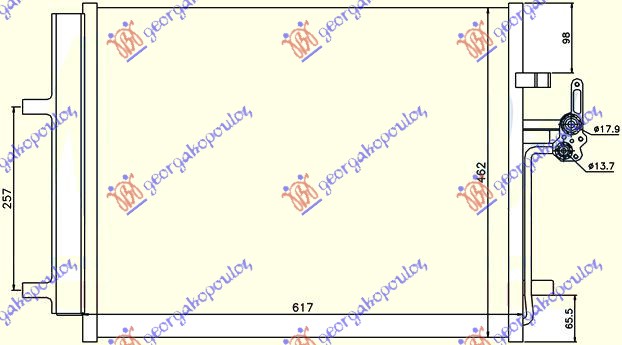 HLADNJAK KLIME 1.6/1.8 BENZIN – 2.0 TDCi (58×46.5×1.6) VOLVO S60/V60 (2010-2014) (OEM: 1405365, 1437112, 1457675)