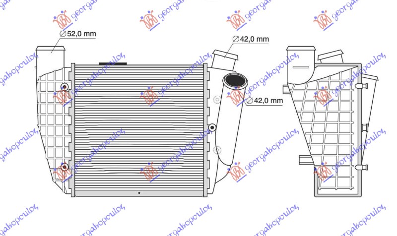 HLADNJAK INTERKULERA 2.5 DIZEL (199×189) LEVI AUDI A4 (2004-2007) (OEM: 8E0145806C, 8E0145806D, 8E0198806)