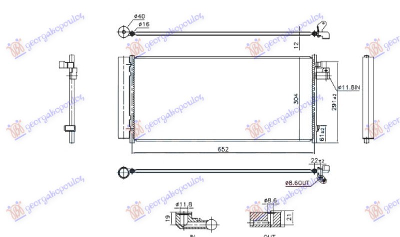 HLADNJAK KLIME (652x304x12) BMW SERIES 3 (G20/G21) SDN/S.W. (2018-2022) (OEM: 64536805346)