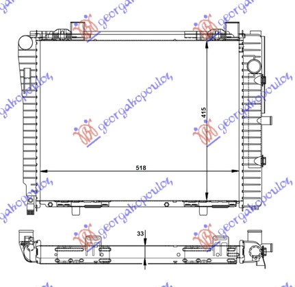 HLADNJAK MOTORA 2.0/2.3 KOMPRESSOR (MAN/AUTO) (+/-AC) (52×42) -00 MERCEDES C CLASS (W202) (1993-1999) (OEM: 2025005103, 2025005203)