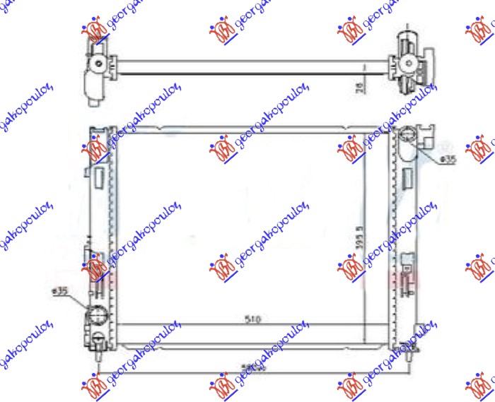 HLADNJAK MOTORA 1.0-1.4 BEN (510×395) KOYO DACIA LOGAN-MCV (2012-2016) (OEM: 214105FA0B)