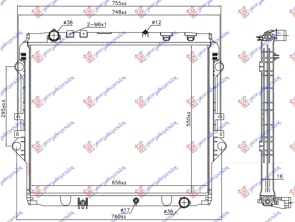 HLADNJAK MOTORA 2.4 D DIZEL (MAN) (550x650x27) (KOYO) TOYOTA HI-LUX 2WD/4WD (2018-) (OEM: 164000L431, 164000L450)