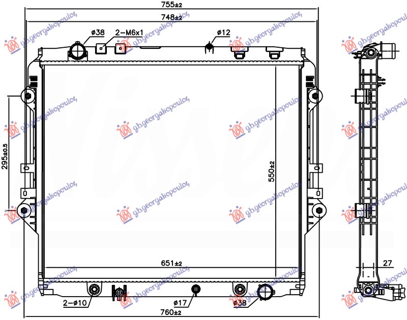 HLADNJAK MOTORA 2.4/2.8D DIZEL (AUTO) (550x650x27) (KOYO) TOYOTA HI-LUX 2WD/4WD (2018-) (OEM: 164000L361, 164000L390)