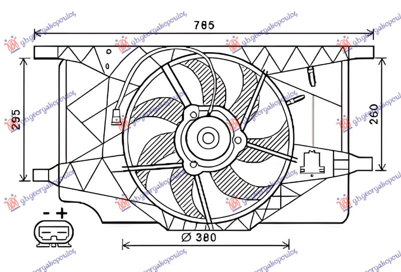 VENTILATOR 1.9/2.0/2.2DIZ 2.0BEN 380mm 2P RENAULT VELSATIS (2003-2009) (OEM: 7701050192, 7701057313, 7701067594)