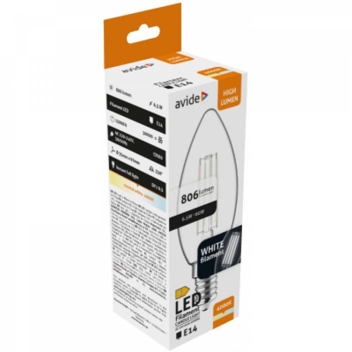 LED White filament sveca 6.5W E14 NW 4000K