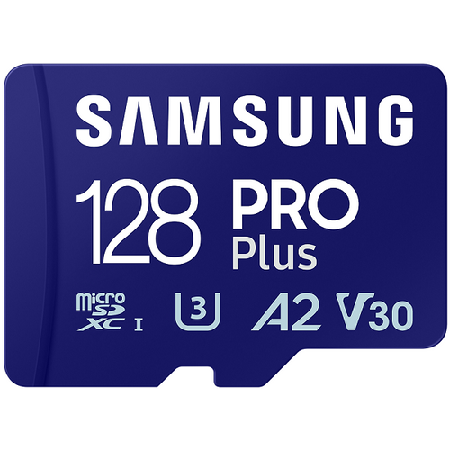 Samsung MB-MD128SA/EU MicroSD 128GB, PRO Plus, SDXC, UHS-I U3 V30 A2, Read up to 180MB/s, Write up to 130 MB/s, for 4K and FullHD video recording, w/SD adapter