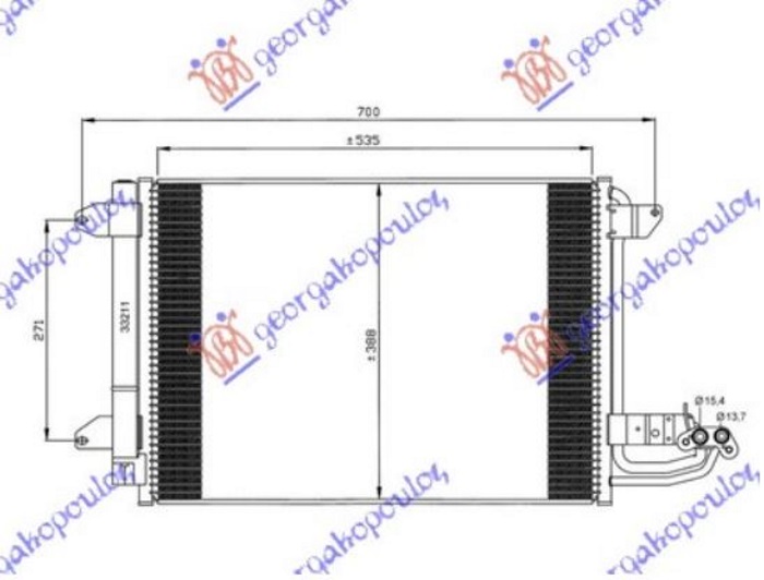 HLADNJAK KLIME BENZIN/DIZEL (550x390x16) (VALEO) SKODA OCTAVIA 5 (2004-2008) (OEM: 1K0820411F, 1K0820411G, 1K0820411H)