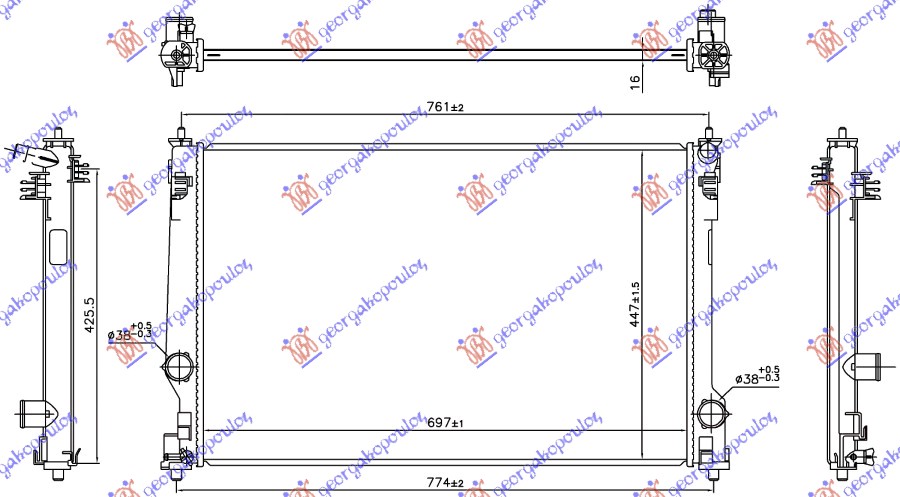 HLADNJAK MOTORA 2.0 BENZIN – 2.5 BENZIN/HIBRID (697×447) (KOYO) LEXUS ES (2019-) (OEM: 995007303, 1640025130)