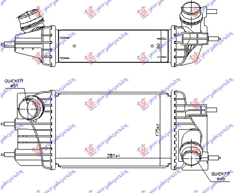 HLADNJAK INTERKULERA 2.3 DCI DIZEL (540x150x80) CREVO 56/51 NISSAN JUKE (2010-2015) (OEM: 144611KB2A, 144611KB2B)