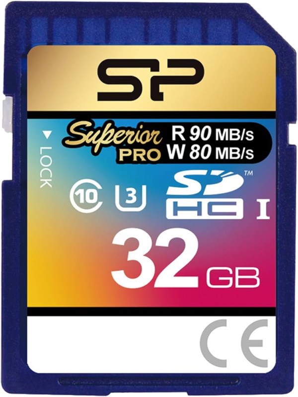 SD Card 32GB, Superior PRO, SDHC, UHS-I U3 Class10, Read up to 90MB/s, Write up to 80MB/s, for 4K and FullHD video recording ( SP032GBSDHCU