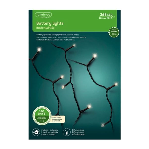 Lumineo LED novogodišnje lampice na baterije 8 funkcija topla bela 2750cm 368L 49.7261