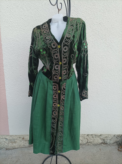 Vintage Plišana Medieval Zelena Haljina M/L