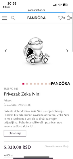 Pandora privezak Zeka Nini