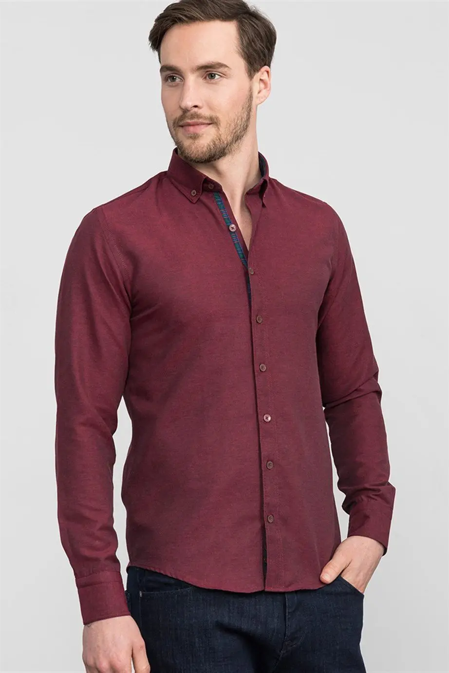 Tudors Slim Fit Muška košulja Samra, Bordo