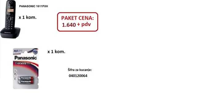 PAKET PANASONIC telefon KX-TG1611FXH + AAA baterije