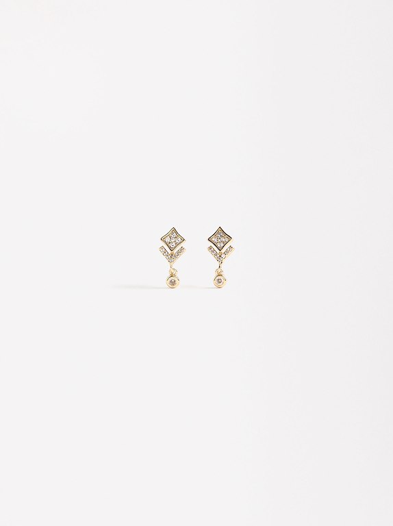 Rhomboid-Shaped Earrings With Zirconia