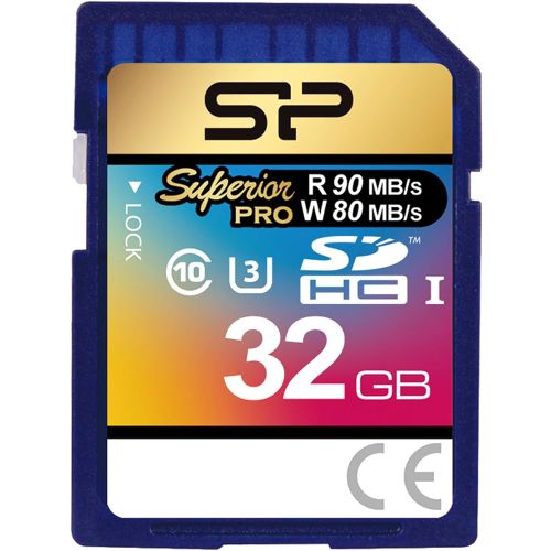 Silicon Power SP032GBSDHCU3V10 SD Card 32GB, Superior PRO, SDHC, UHS-I U3 Class10, Read up to 90MB/s, Write up to 80MB/s, for 4K and FullHD video recording