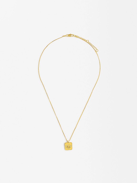 Short Eye Medal Necklace With 18k Gold Plating