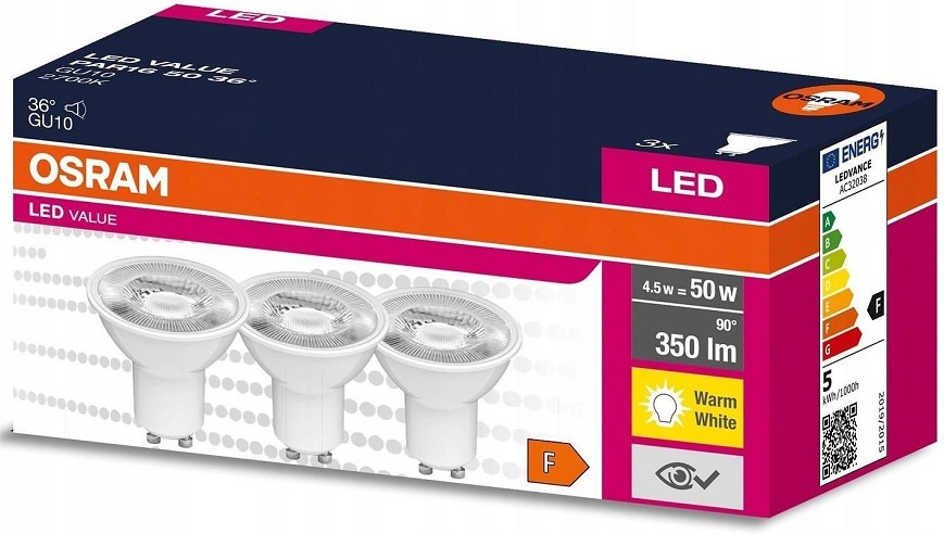 LED SIJALICA GU10 4.5W WW 2700K 3pack OSRAM