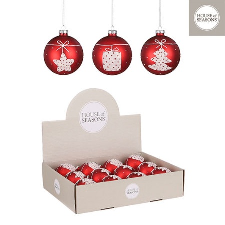 Novogodišnja dekoracija - bauble glass 8cm 1101874 - red/white - edl ( 043227 )